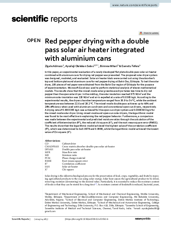 (PDF) Red pepper drying with a double pass solar air heater integrated ...
