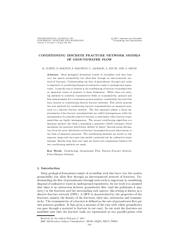 (PDF) Conditioning Discrete Fracture Network Models of Groundwater Flow