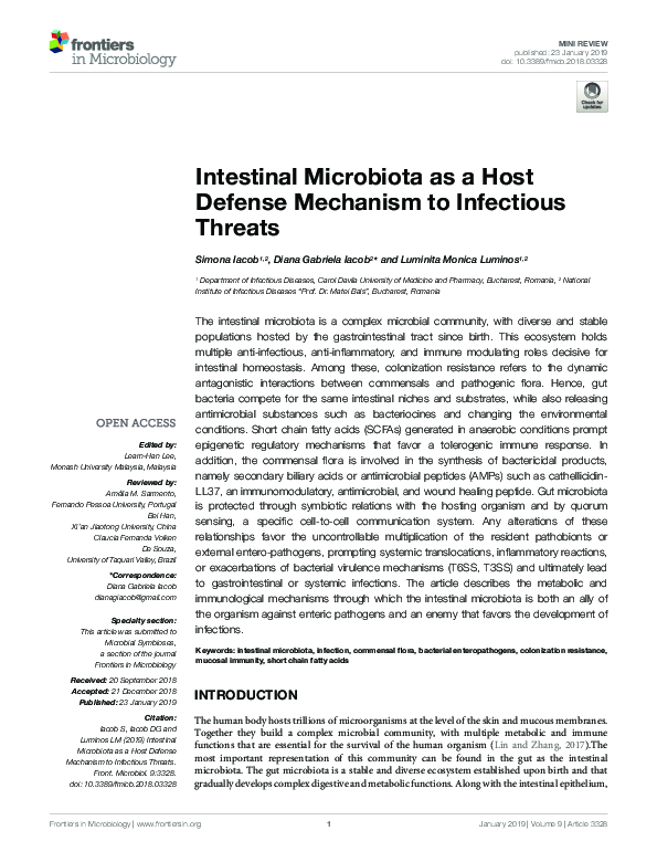(PDF) Intestinal Microbiota as a Host Defense Mechanism to Infectious ...