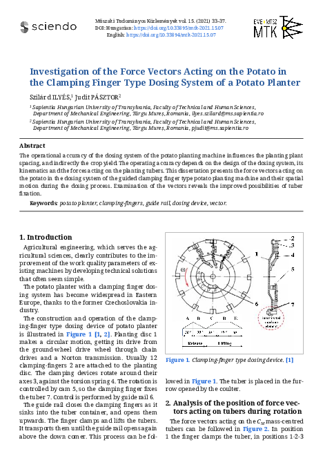 (PDF) Investigation of the Force Vectors Acting on the Potato in the ...