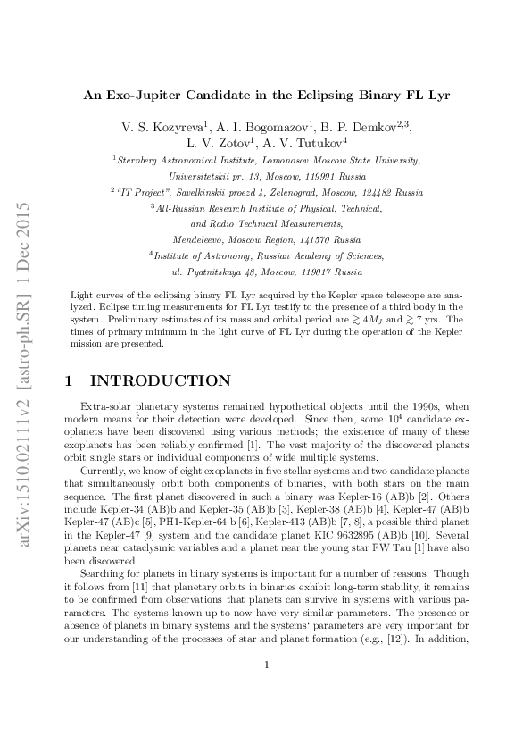 (PDF) An Exo-Jupiter candidate in the eclipsing binary FL Lyr