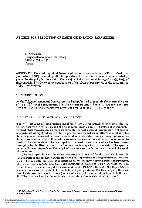 (PDF) Combined Prediction of Earth Orientation Parameters