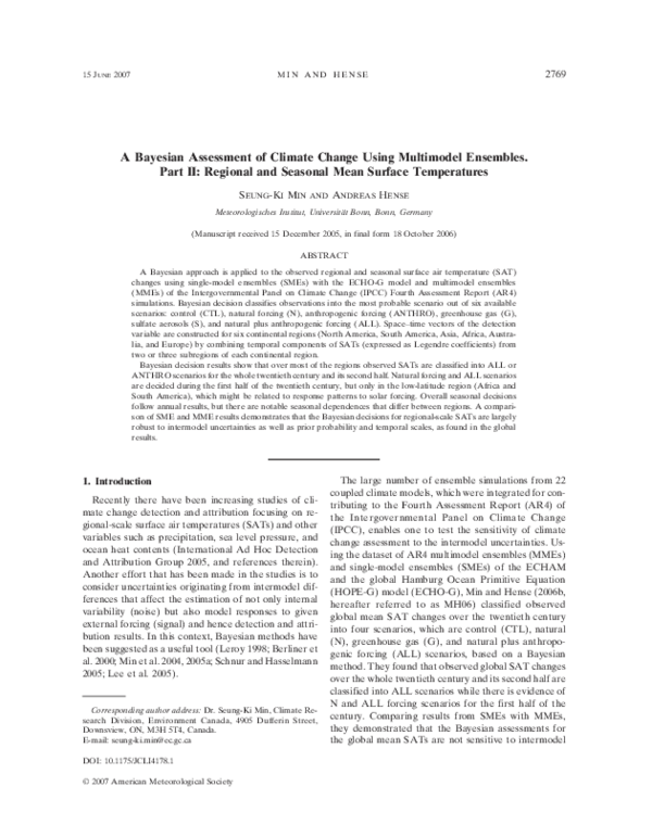 (PDF) A Bayesian Assessment of Climate Change Using Multimodel Ensembles. Part II: Regional and ...