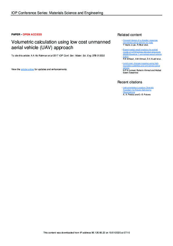 (PDF) Volumetric calculation using low cost unmanned aerial vehicle (UAV) approach