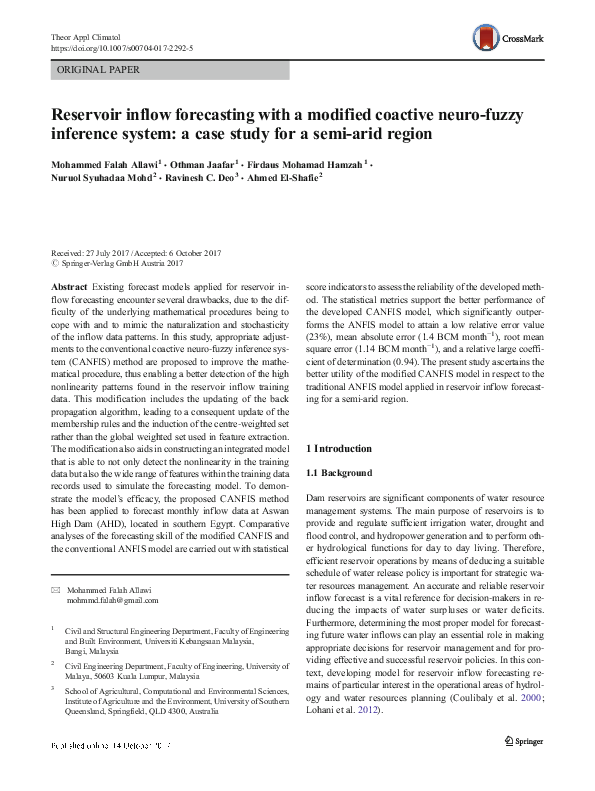 (PDF) Reservoir inflow forecasting with a modified coactive neuro-fuzzy inference system: a case ...