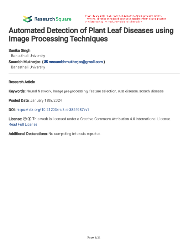 Pdf Automated Detection Of Plant Leaf Diseases Using Image Processing Techniques