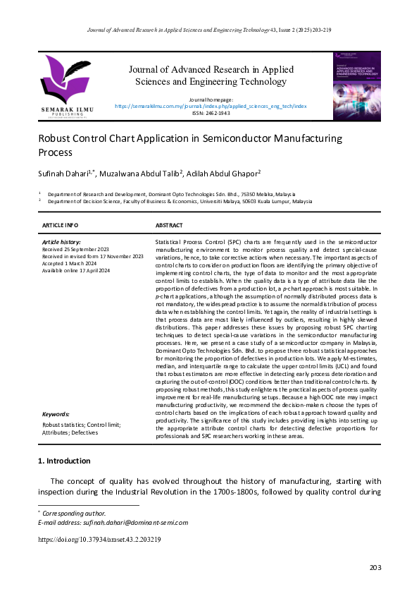 (PDF) Robust Control Chart Application in Semiconductor Manufacturing ...
