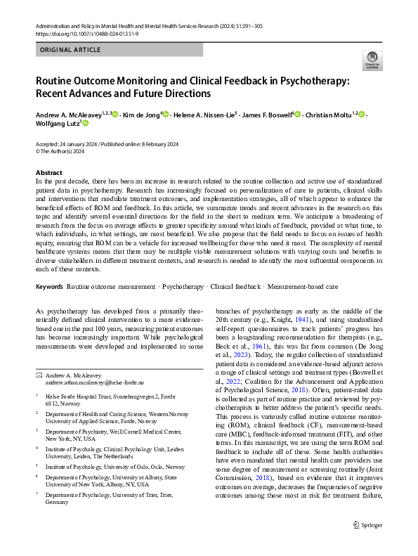 (PDF) Routine Outcome Monitoring and Clinical Feedback in Psychotherapy ...
