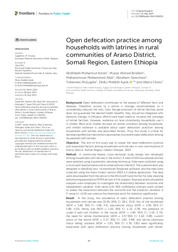 (PDF) Open defecation practice among households with latrines in rural ...