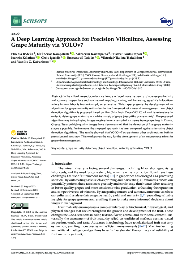 (PDF) A Deep Learning Approach for Precision Viticulture, Assessing Grape Maturity via YOLOv7
