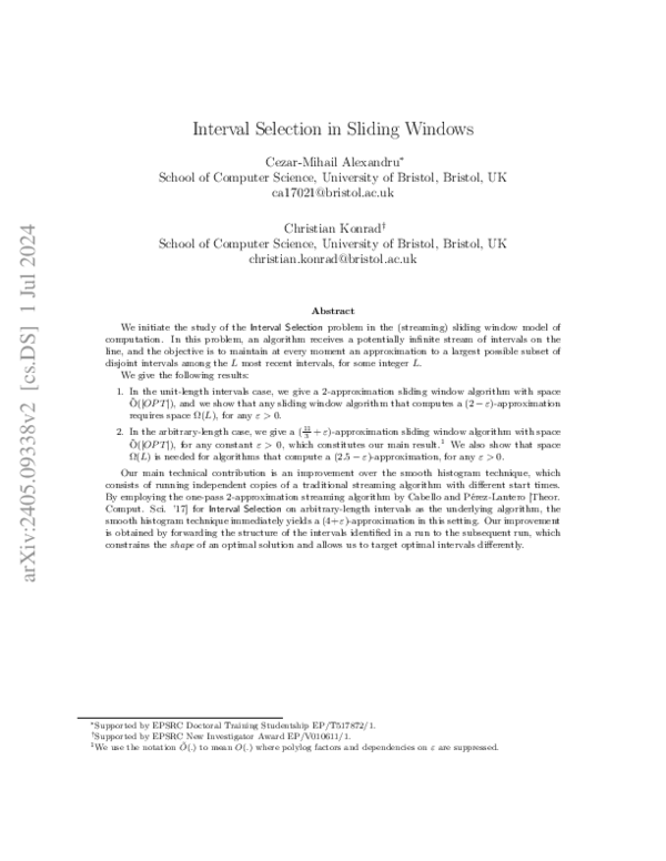 (PDF) Interval Selection in Sliding Windows