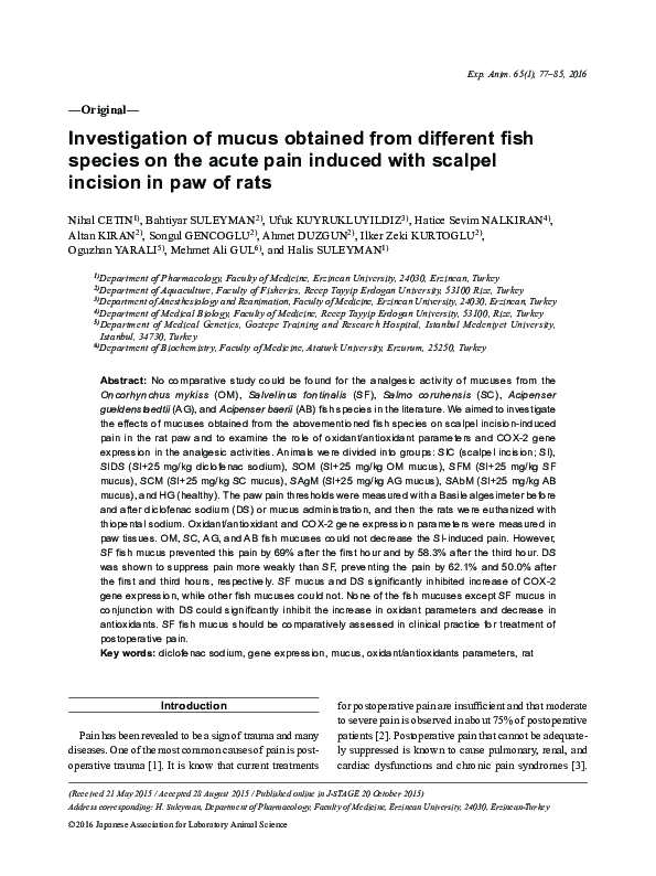 (PDF) Investigation of mucus obtained from different fish species on ...