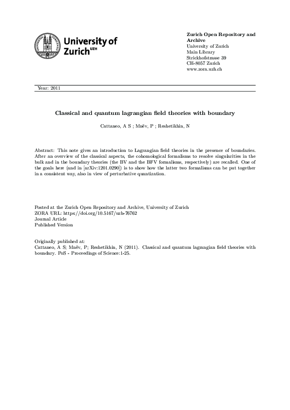(PDF) Classical and quantum Lagrangian field theories with boundary