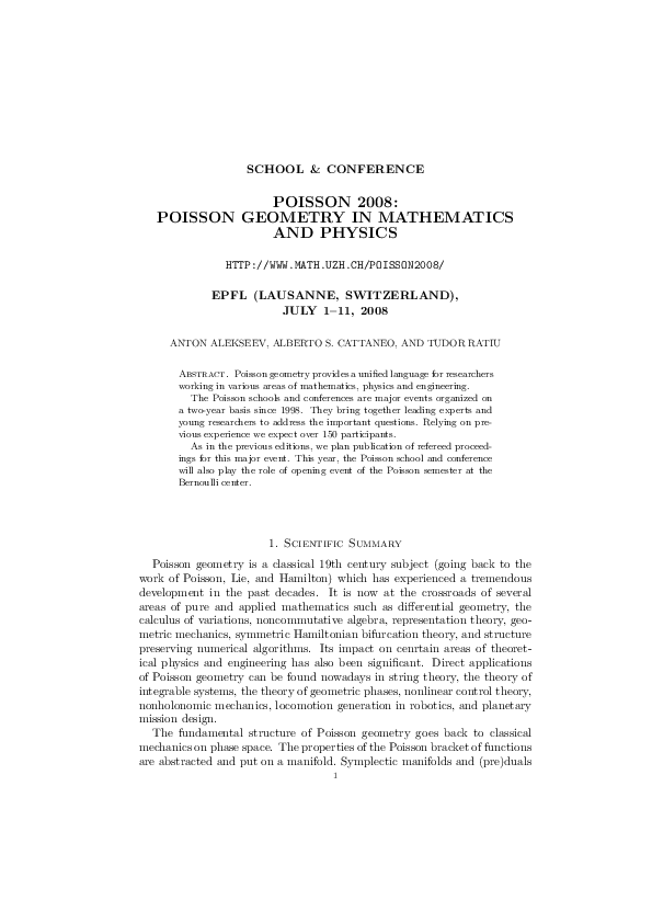 (PDF) Poisson 2008: Poisson Geometry in Mathematics and Physics