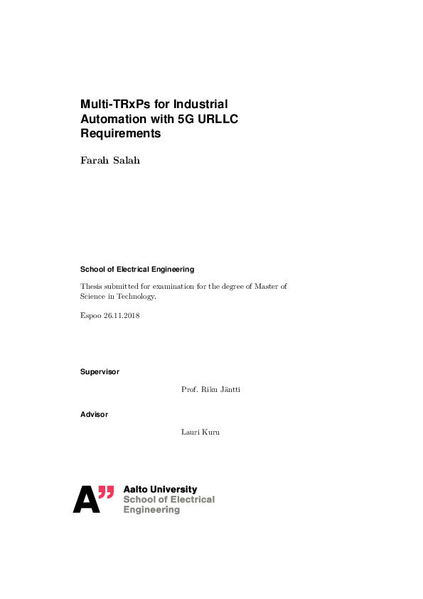 (PDF) Multi-TRxPs for Industrial Automation with 5G URLLC Requirements