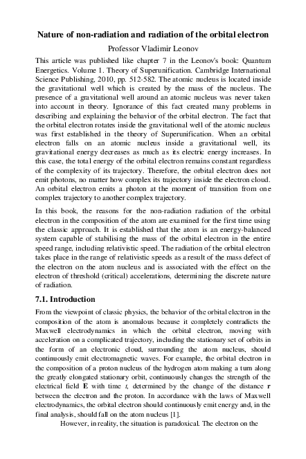 (PDF) Nature of Non-Radiation and Radiation of the Orbital Electron