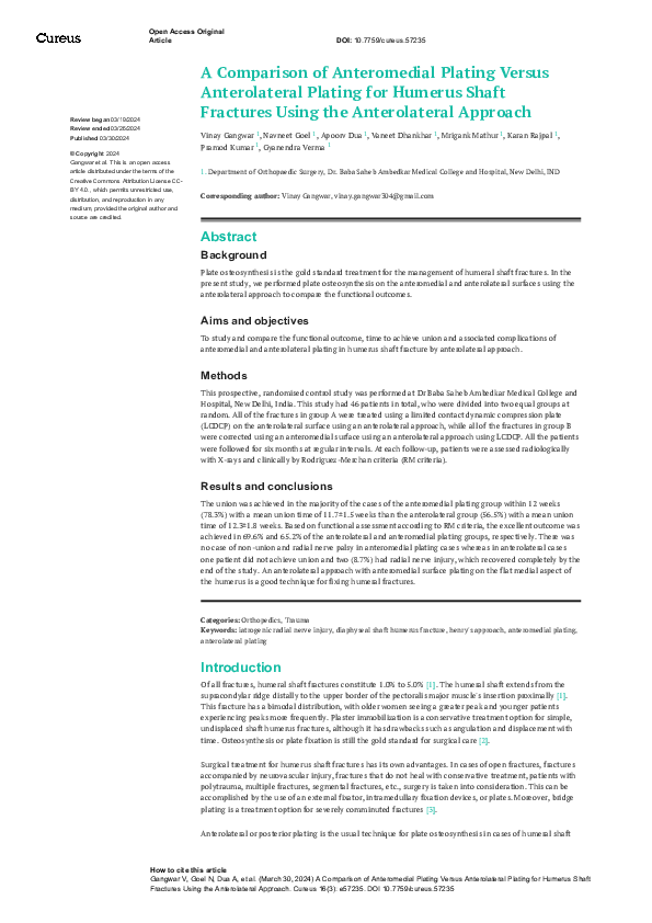 (PDF) Anteromedial vs Anterolateral Humerus Plating