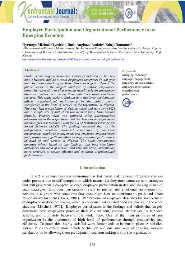 (PDF) Employee Participation and Organizational Performance in an ...