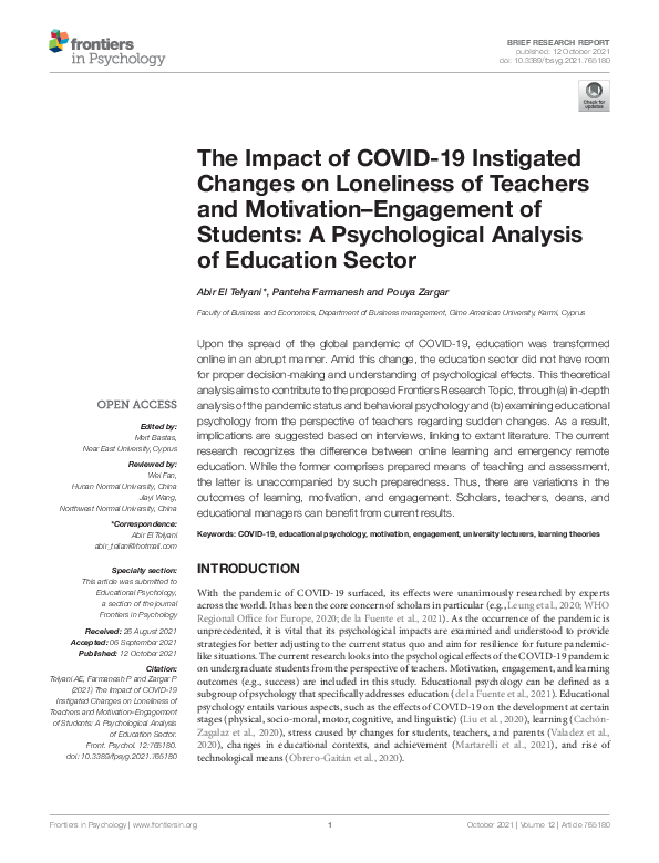 (PDF) The Impact of COVID-19 Instigated Changes on Loneliness of ...