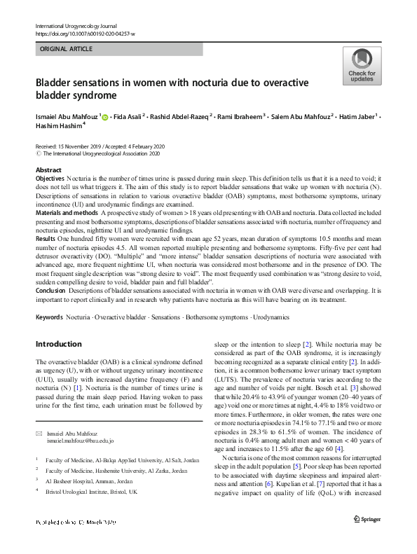 (PDF) Bladder sensations in women with nocturia due to overactive ...