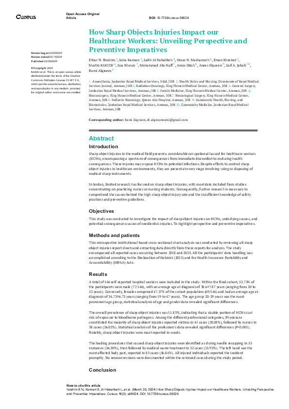 (PDF) How Sharp Objects Injuries Impact our Healthcare Workers ...