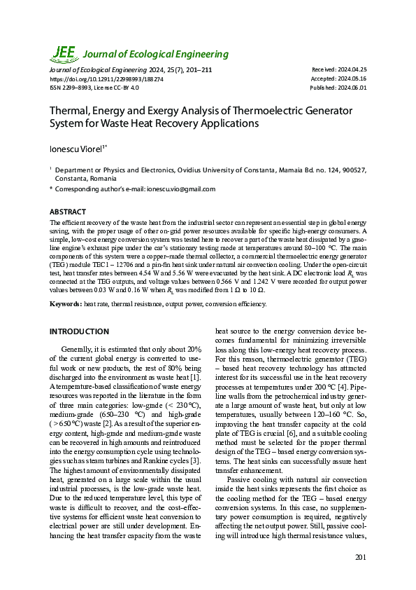 (PDF) Thermal, Energy and Exergy Analysis of Thermoelectric Generator ...