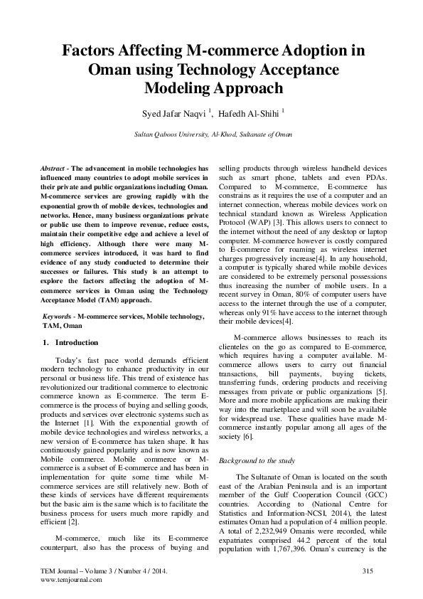 (PDF) Factors Affecting M-commerce Adoption in Oman using Technology Acceptance Modeling ...