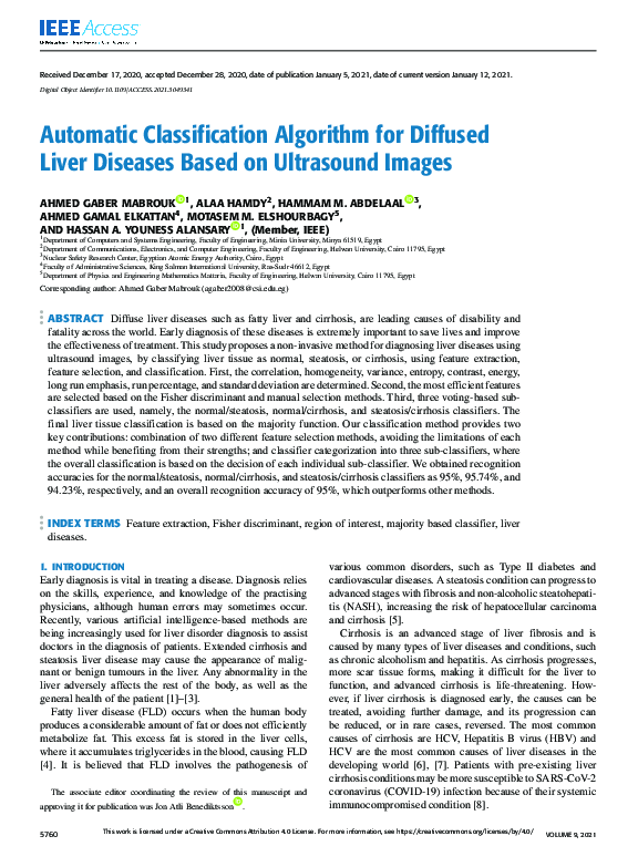 (PDF) Automatic Classification Algorithm for Diffused Liver Diseases Based on Ultrasound Images