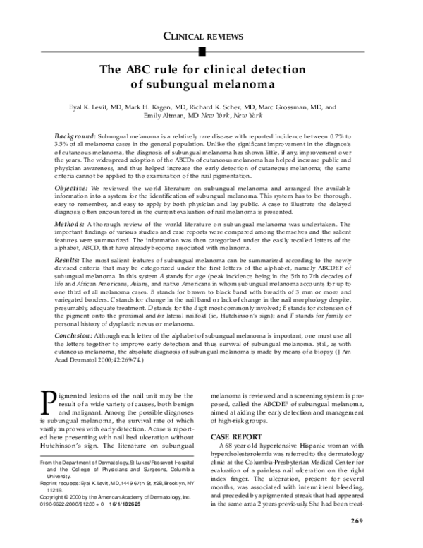 (PDF) The ABC rule for clinical detection of subungual melanoma☆,