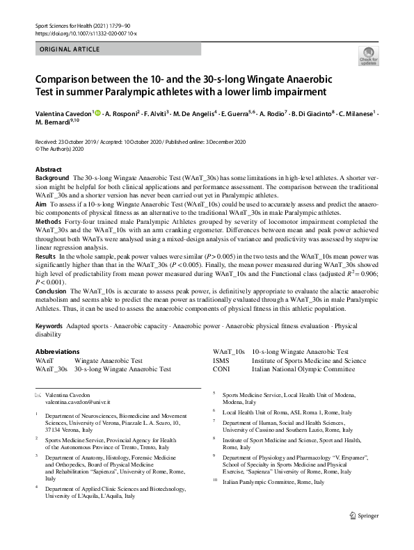 (PDF) Comparison between the 10- and the 30-s-long Wingate Anaerobic ...