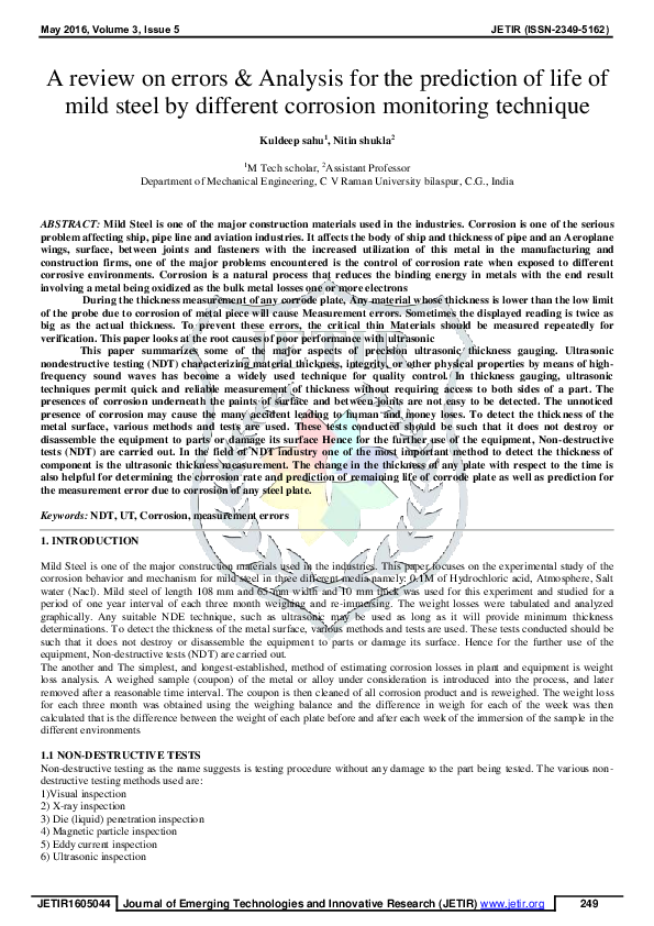 (PDF) A review on errors & Analysis for the prediction of life of mild ...