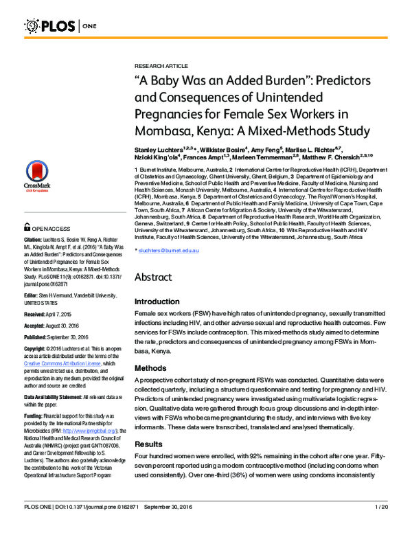 (PDF) “A Baby Was an Added Burden”: Predictors and Consequences of ...