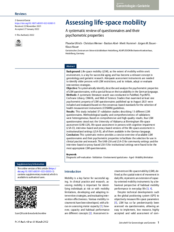 (PDF) Assessing life-space mobility