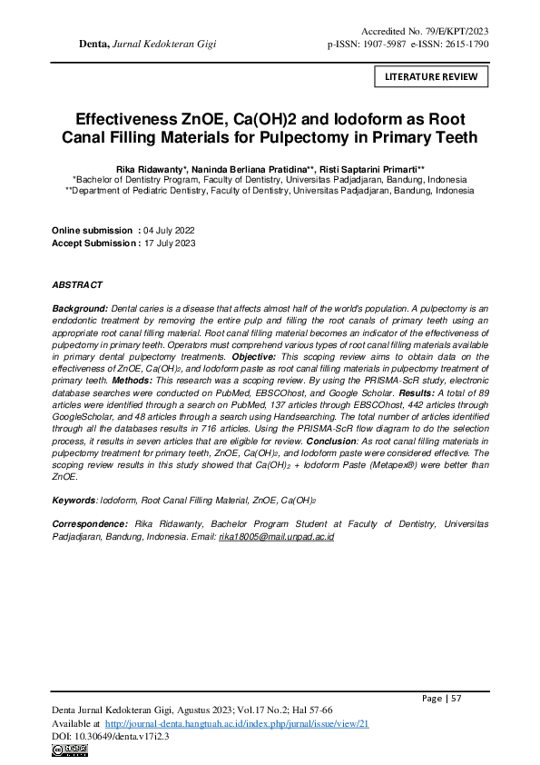 (PDF) Effectiveness ZnOE, Ca(OH)2 and Iodoform as Root Canal Filling ...