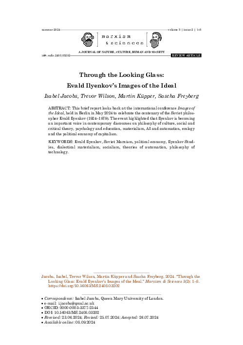 (PDF) Through the Looking Glass: Evald Ilyenkov’s Images of the Ideal