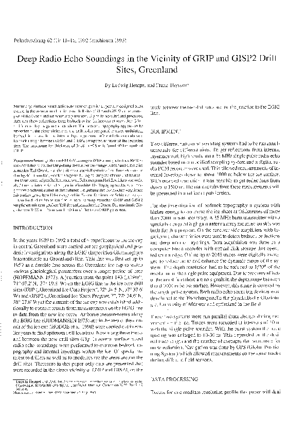 (PDF) Deep Radio Echo Soundings in the Vicinity of GRIP and GISP2 Drill ...