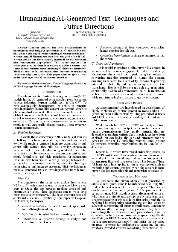 (PDF) Humanizing AI-Generated Text: Techniques and Future Directions