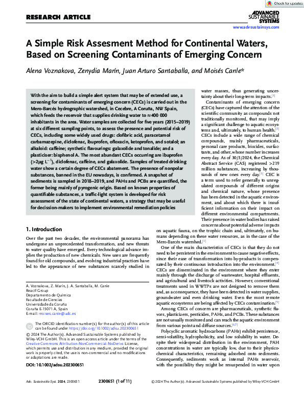 (PDF) A Simple Risk Assesment Method for Continental Waters, Based on Screening Contaminants of ...