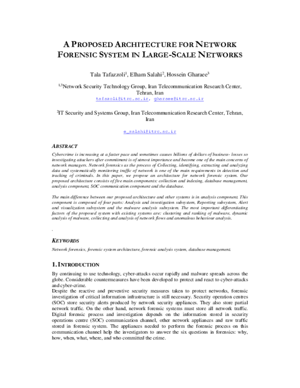 (PDF) A Proposed Architecture for Network Forensic System in Large-Scale Networks