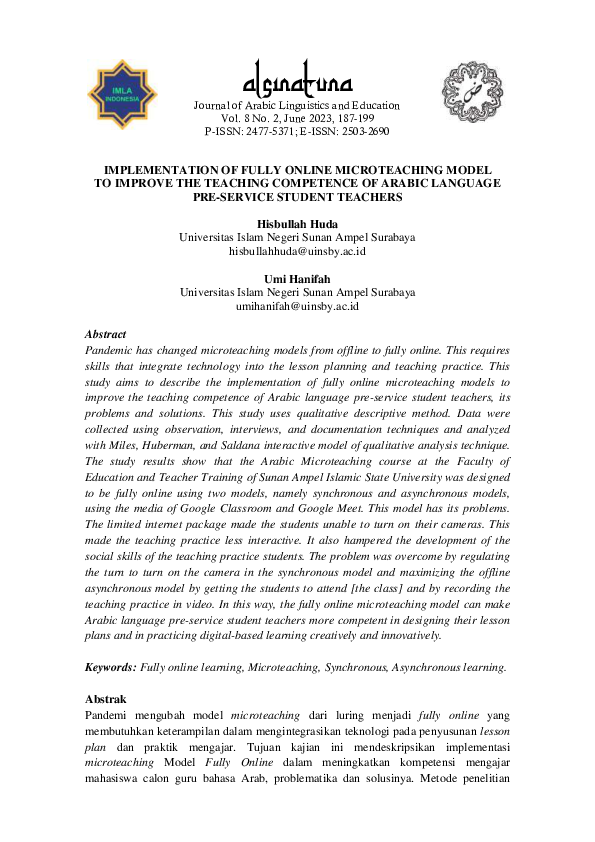 (PDF) Implementation of Fully Online Microteaching Model to Improve the ...