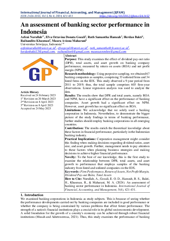 (PDF) An assessment of banking sector performance in Indonesia
