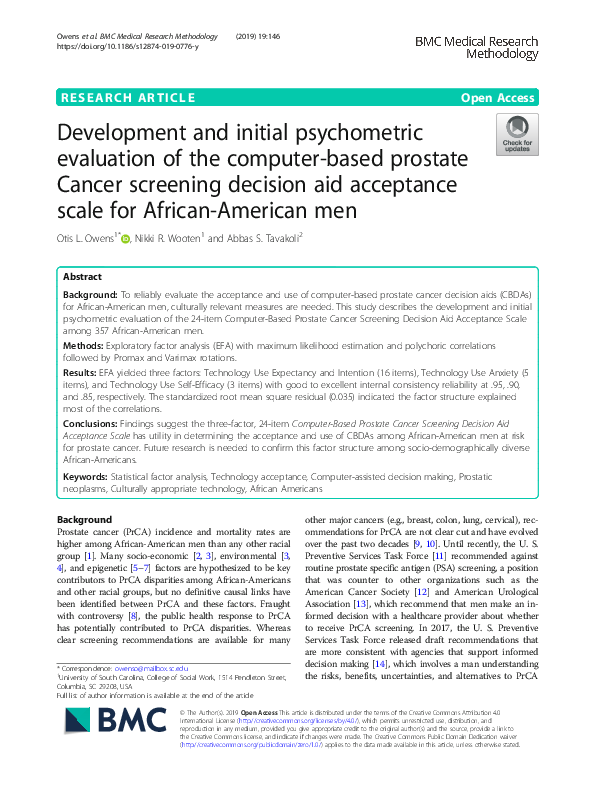 (PDF) Development and initial psychometric evaluation of the computer-based prostate Cancer ...