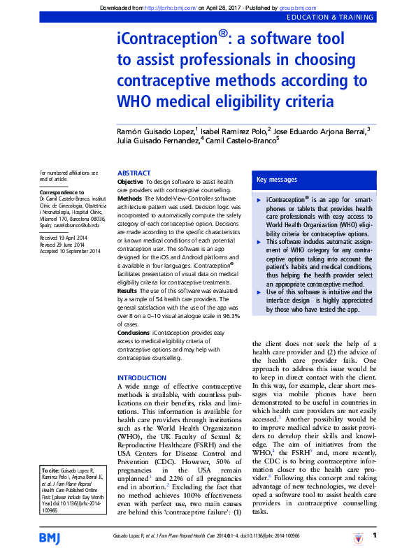 (PDF) iContraception®: a software tool to assist professionals in ...