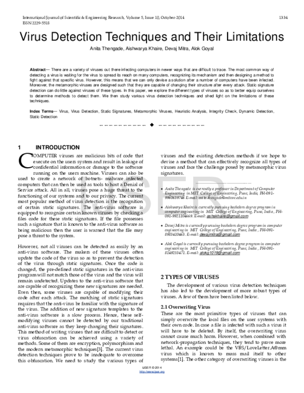 (PDF) Virus Detection Techniques and Their Limitations