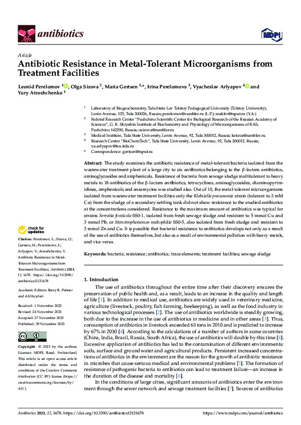 (PDF) Antibiotic Resistance in Metal-Tolerant Microorganisms from ...