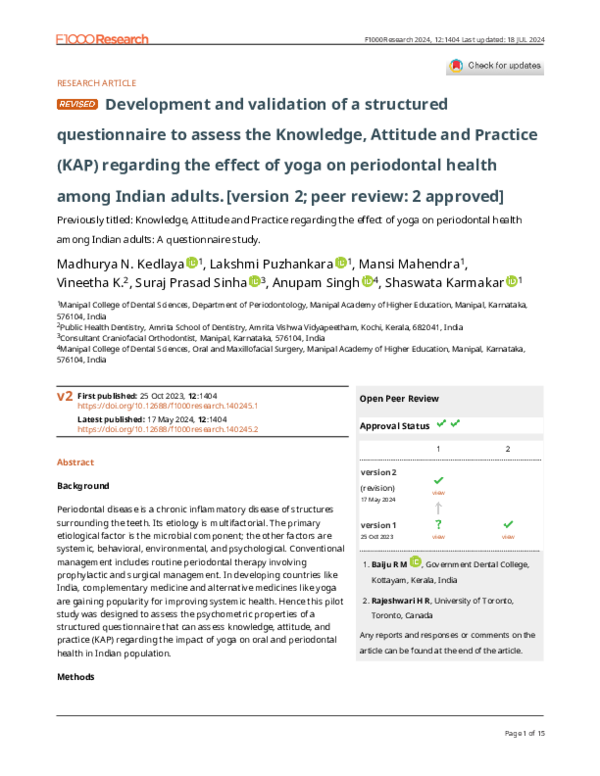 (PDF) Development and validation of a structured questionnaire to assess the Knowledge, Attitude ...