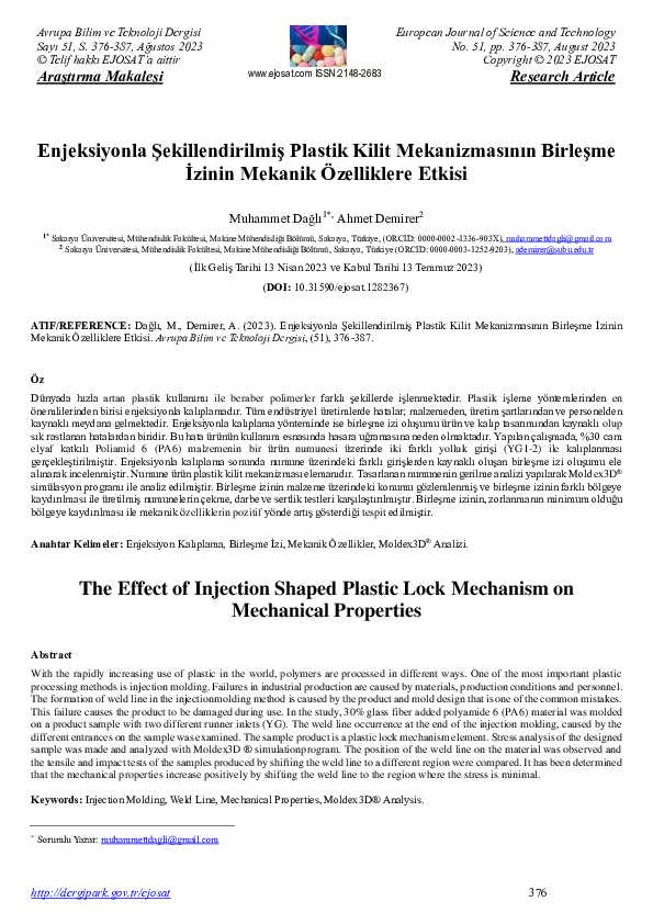 (PDF) The Effect of Injection Shaped Plastic Lock Mechanism on ...