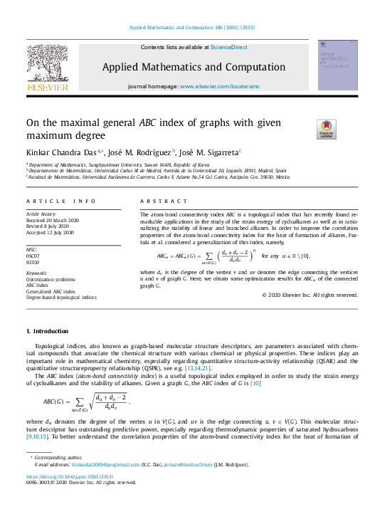 (PDF) On the maximal general ABC index of graphs with given maximum degree | Kinkar Das ...