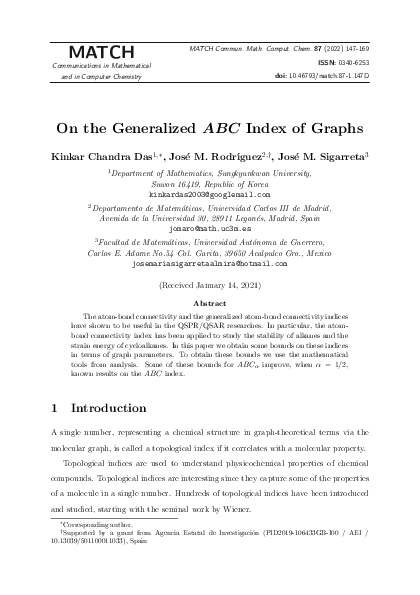 (PDF) On the generalized ABC index of graphs | Kinkar Das - Academia.edu