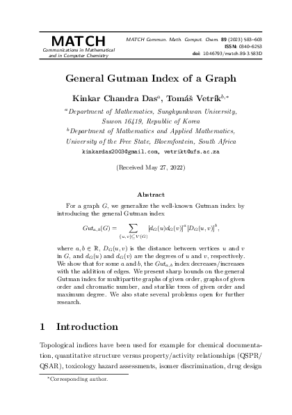 (PDF) General Gutman Index of a Graph